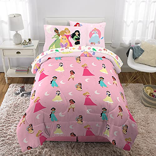 Franco Kids Bedding Super Soft Comforter and Sheet Set with Sham, 5 Piece Twin Size, Disney Princess