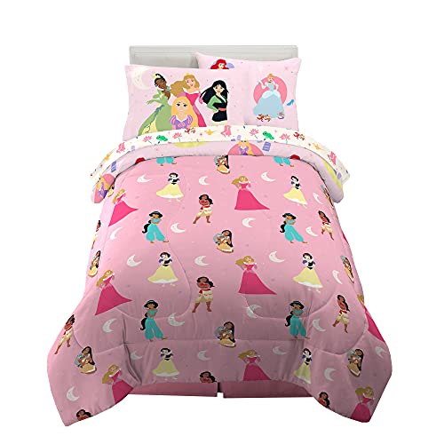 Franco Kids Bedding Super Soft Comforter and Sheet Set with Sham, 5 Piece Twin Size, Disney Princess