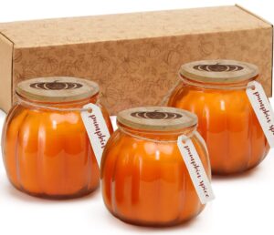 fall pumpkin shaped candle, thanksgiving pumpkin spice scented candle fall decoration farmhouse candle gift set 3 x 5oz