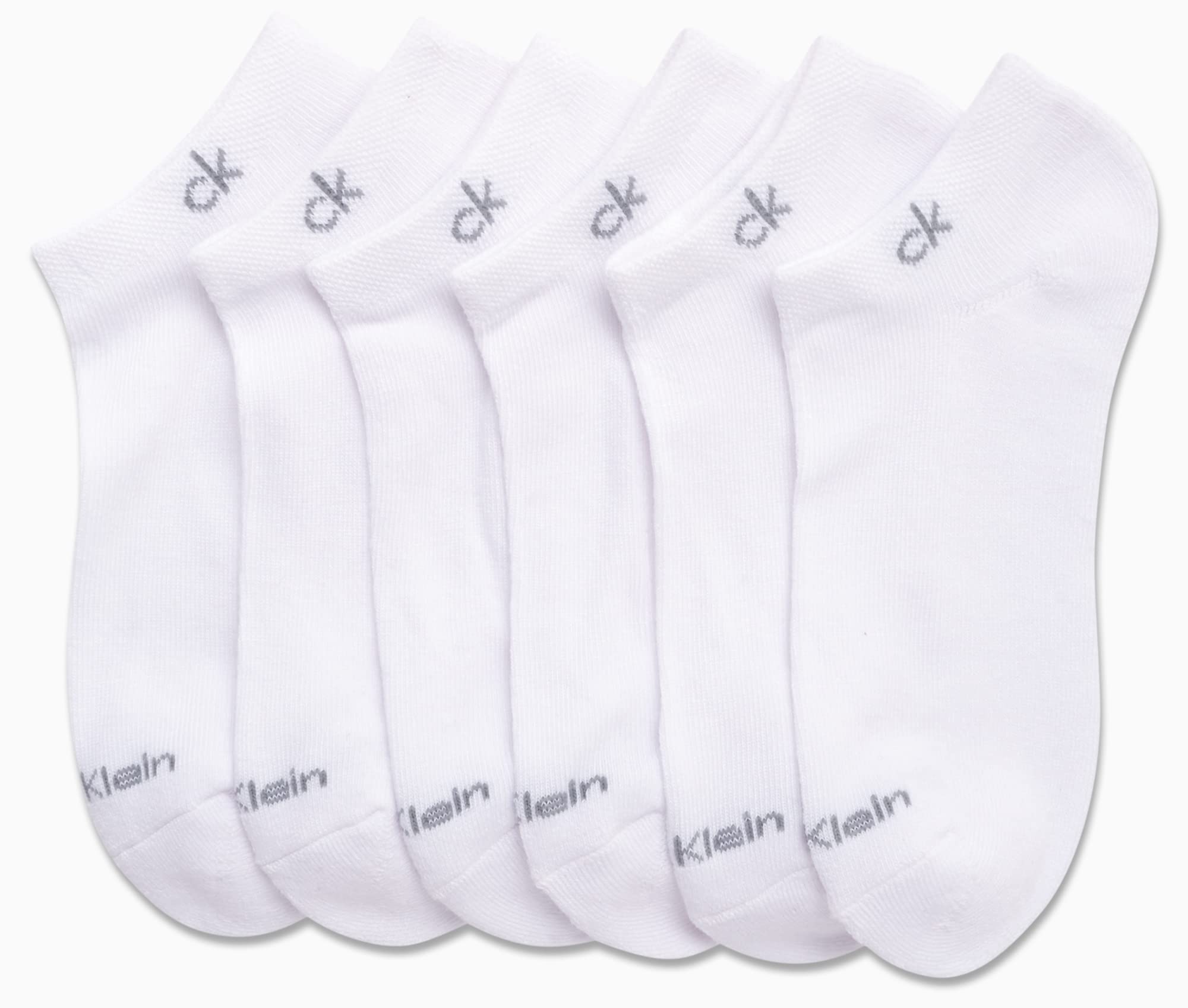 Calvin Klein Women's Athletic Socks - Cushion No Show Socks (6 Pack), Size 4-10, White