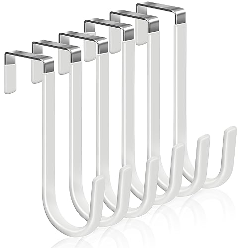 Peasulin 6 Pack Over The Door Hooks, Door Hangers Hooks, Soft Rubber Surface Prevents Scratches, White Door Hooks for Bathroom, Living Room, Kitchen Hanging Clothes, Towels, Shoe Bag, Hats