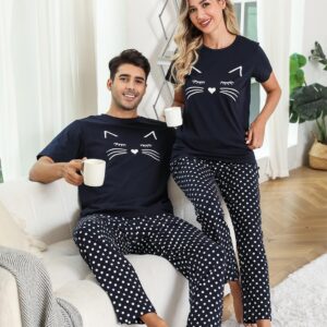 EISHOPEER Women's Pajama Set Printed Short Sleeve Top & Long Pants Sleepwear Pjs Sets Navy Blue XS