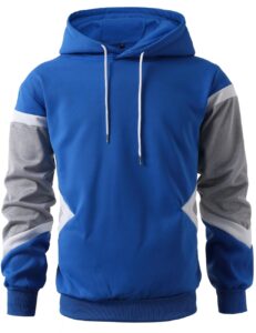 lqhhylyx mens hoodie multicolor panel sweatshirt fleece long sleeve sports tops (medium, blue)