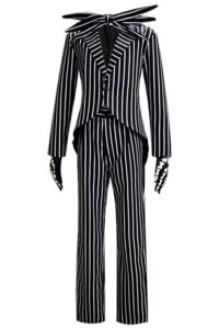 powumie adult jack skellington halloween costume men’s cosplay jacket pants suits uniform black (large, adult-black)