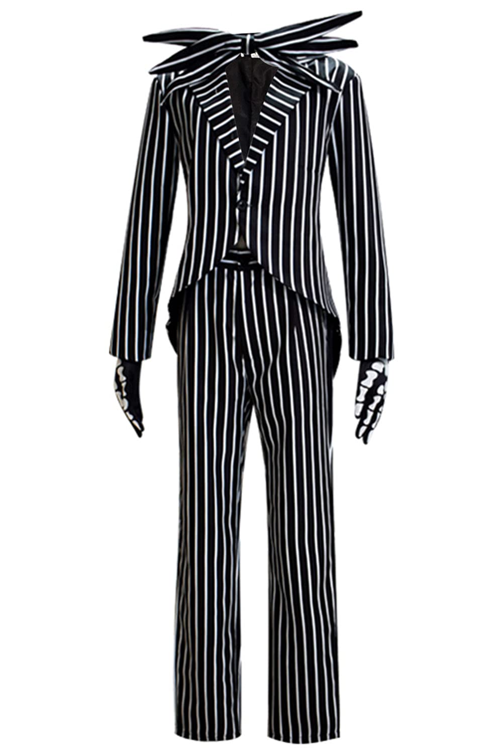 Powumie Adult Jack Skellington Halloween Costume Men’s Cosplay Jacket Pants Suits Uniform Black (Large, Adult-Black)