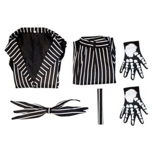 Powumie Adult Jack Skellington Halloween Costume Men’s Cosplay Jacket Pants Suits Uniform Black (Large, Adult-Black)