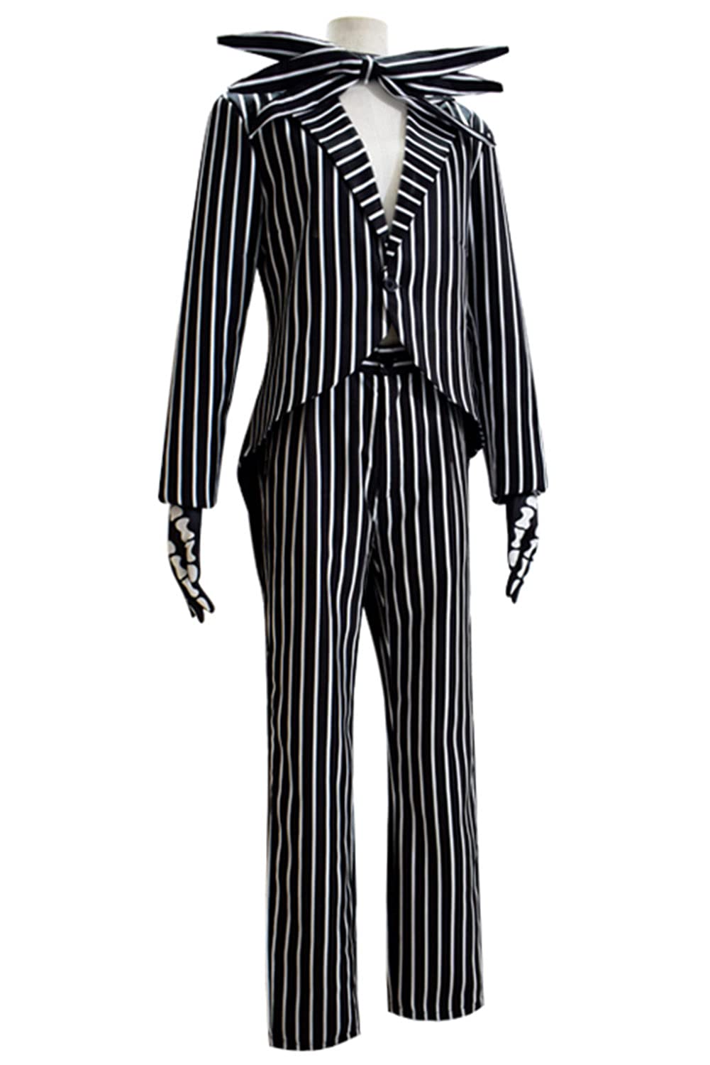 Powumie Adult Jack Skellington Halloween Costume Men’s Cosplay Jacket Pants Suits Uniform Black (Large, Adult-Black)