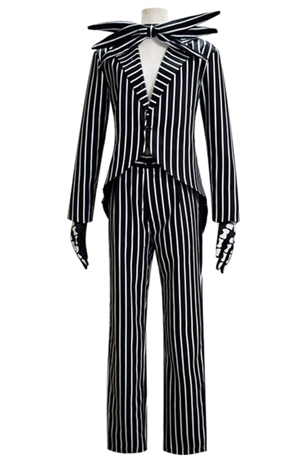 Powumie Adult Jack Skellington Halloween Costume Men’s Cosplay Jacket Pants Suits Uniform Black (Large, Adult-Black)