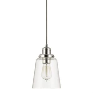 Capital Lighting 3718AB-135 Fallon Urban/Industrial Clear Glass Pendant Light Fixture, 1-Light 100 Watt, 9" H x 6" W, Aged Brass and Black