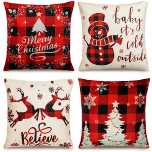 christmas pillow covers 18×18 inch set of 4 farmhouse christmas pillow covers christmas pillow cases for sofa couch christmas decorations throw pillow covers