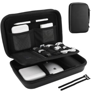 procase hard travel electronic organizer case for macbook power adapter chargers cables power bank apple magic mouse apple pencil usb flash disk sd card small portable accessories bag -l, black