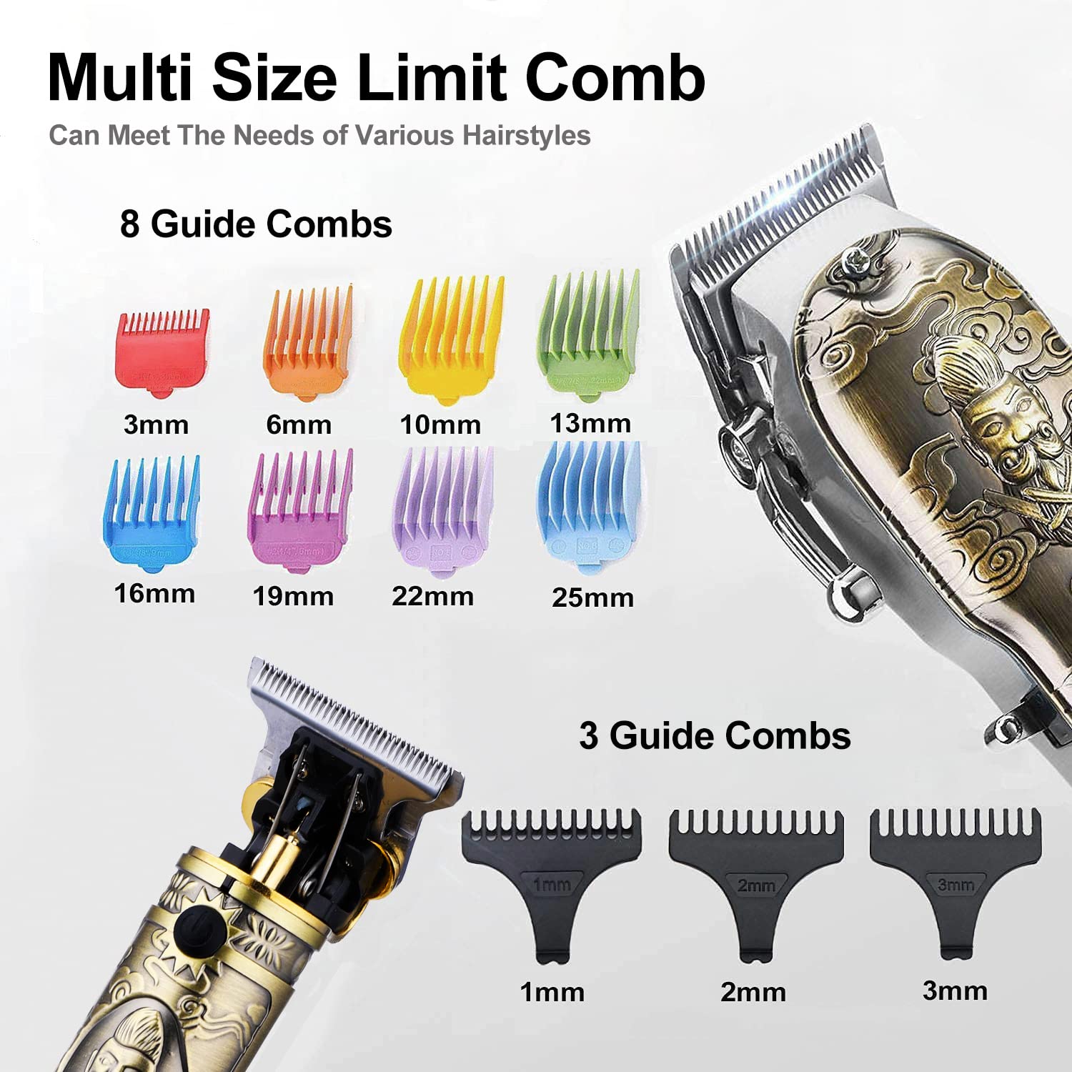 Soonsell Hair Clippers for Men T-Blade Trimmer Set,Man Professional Cordless Barber Clippers Set ，Blade Close Cutting Beard Trimmer ，LCD Display(Gold)