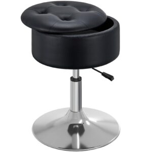 greenstell vanity stool with storage, 19" to 23" height adjustable pu leather vanity chair, 360° swivel makeup stool with removeable tray, modern ottoman for bedroom bathroom, black