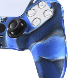 YoRHa Grip Texture Silicone Cover Skin Case for PS5 Controller x 1(Camou Blue) with Pro Thumb Grips x 8