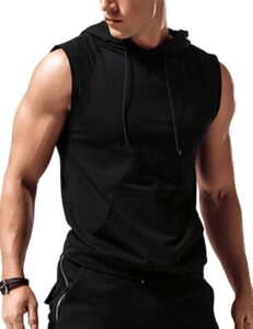 amussiar men's workout hooded tank top athletic muscle sleeveless hoodies dry fit running shirt black