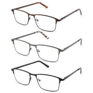 crgatv 3-pack reading glasses for men blue light blocking metal full wide frame computer readers anti uv/eye strain/glare (+1.5 magnification strength)