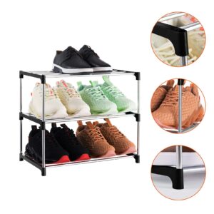 Xerhnan 3-Tier Stackable Small Shoe Rack, Lightweight Shoe Shelf Storage Organizer for Entryway, Hallway and Closet(Black)