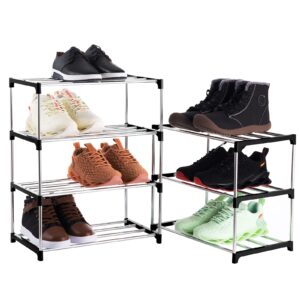 Xerhnan 3-Tier Stackable Small Shoe Rack, Lightweight Shoe Shelf Storage Organizer for Entryway, Hallway and Closet(Black)