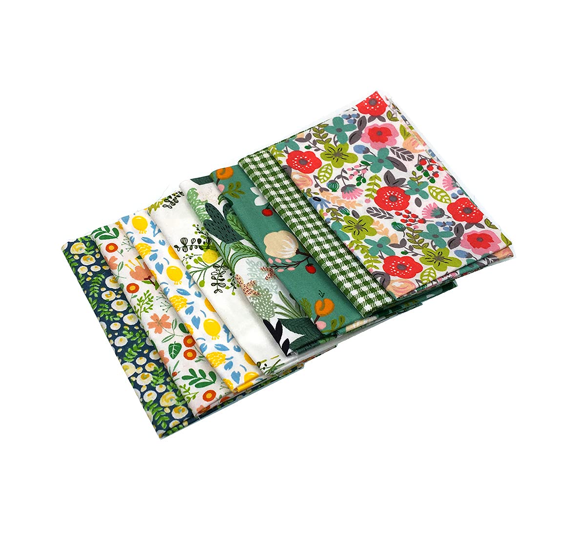 8PCS 25cmX25cm Fat Quarters Green Color Cotton Patchwork Fabric Bundle Squares Quilting Scrapbooking Sewing Art Craft