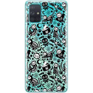 TPU Phone Case Compatible with Samsung A72 A71 5G A70 A51 A50 A32 A21 A11 A12 A13 A14 A01 Flexible Paws Spooky Cats Soft Silicone Bones Skeletons Durable Black Cute Shockproof Protective