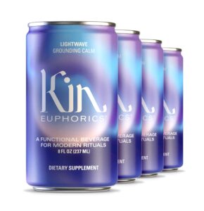 lightwave by kin euphorics, non alcoholic spirits, prebiotic, nootropic, botanic, adaptogen drink, lavender-vanilla, ginger, and birch, calm the mind and mellow the mood, 8 fl oz (4pk)