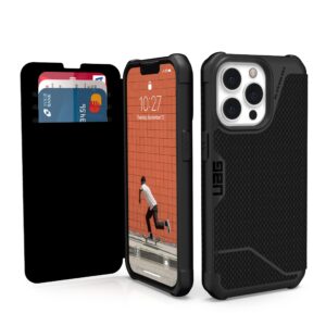 urban armor gear uag designed for iphone 13 pro case kevlar black flip folio cover with card slots and viewing stand feather-light rugged metropolis protective cover, [6.1 inch screen]