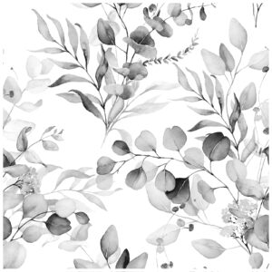 haokhome 93042-2 peel and stick wallpaper boho black/grey/white eucalyptus leaf floral wall mural home nursery boho contact paper 17.7in x 9.8ft