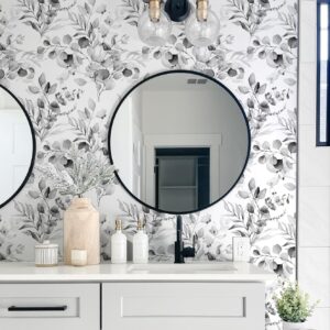 HAOKHOME 93042-2 Peel and Stick Wallpaper Boho Black/Grey/White Eucalyptus Leaf Floral Wall Mural Home Nursery Boho Contact Paper 17.7in x 9.8ft