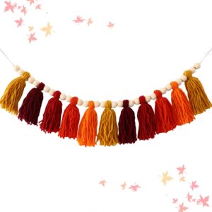 36 inchesthanksgiving fall boho tassel garland with wood beads colorful woven tassel banner handmade wall hanging decor for fall harvest home classroom party wedding baby shower decor supplies