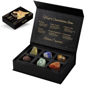 virgo crystals gift set, zodiac signs healing crystals birthstones with horoscope box set virgo astrology crystals healing stones gifts