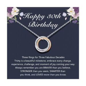 ungent them 30th birthday decorations gifts for women her, 30 year old birthday gifts for woman female, 3 decades 30th happy birthday necklace