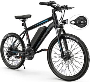 totguard electric bike for adults, 26'' ebike with peak 500w motor, up to 50 miles electric mountain bike with lockable suspension fork, eletric bicycle with 36v 374wh battery, 21 speed, lcd display