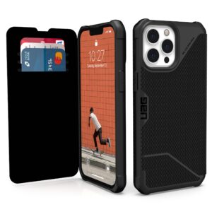 urban armor gear uag designed for iphone 13 pro max case kevlar black flip folio cover with card slots and viewing stand feather-light rugged metropolis protective cover, [6.7 inch screen]