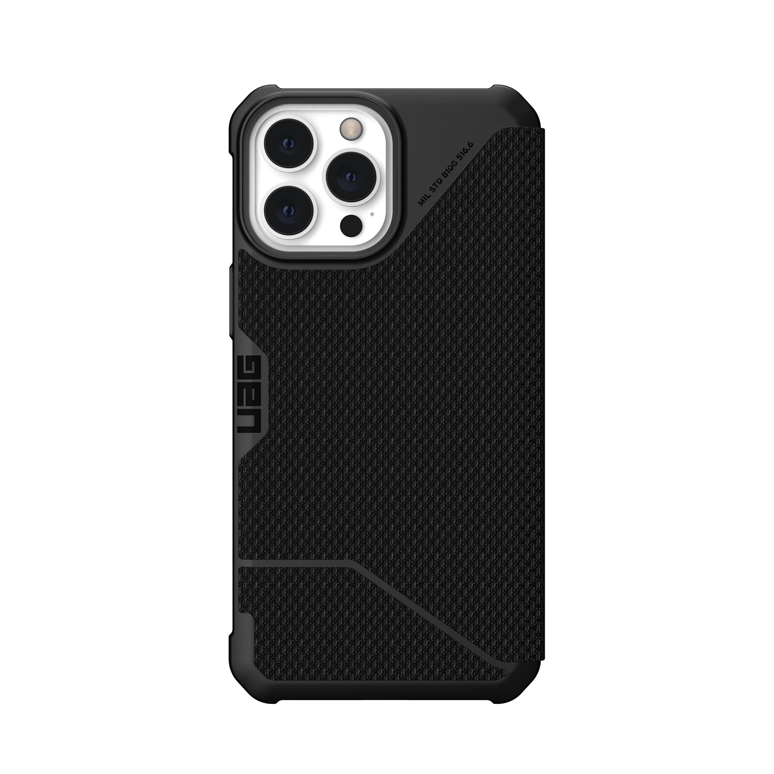 URBAN ARMOR GEAR UAG Designed for iPhone 13 Pro Max Case Kevlar Black Flip Folio Cover with Card Slots and Viewing Stand Feather-Light Rugged Metropolis Protective Cover, [6.7 inch Screen]