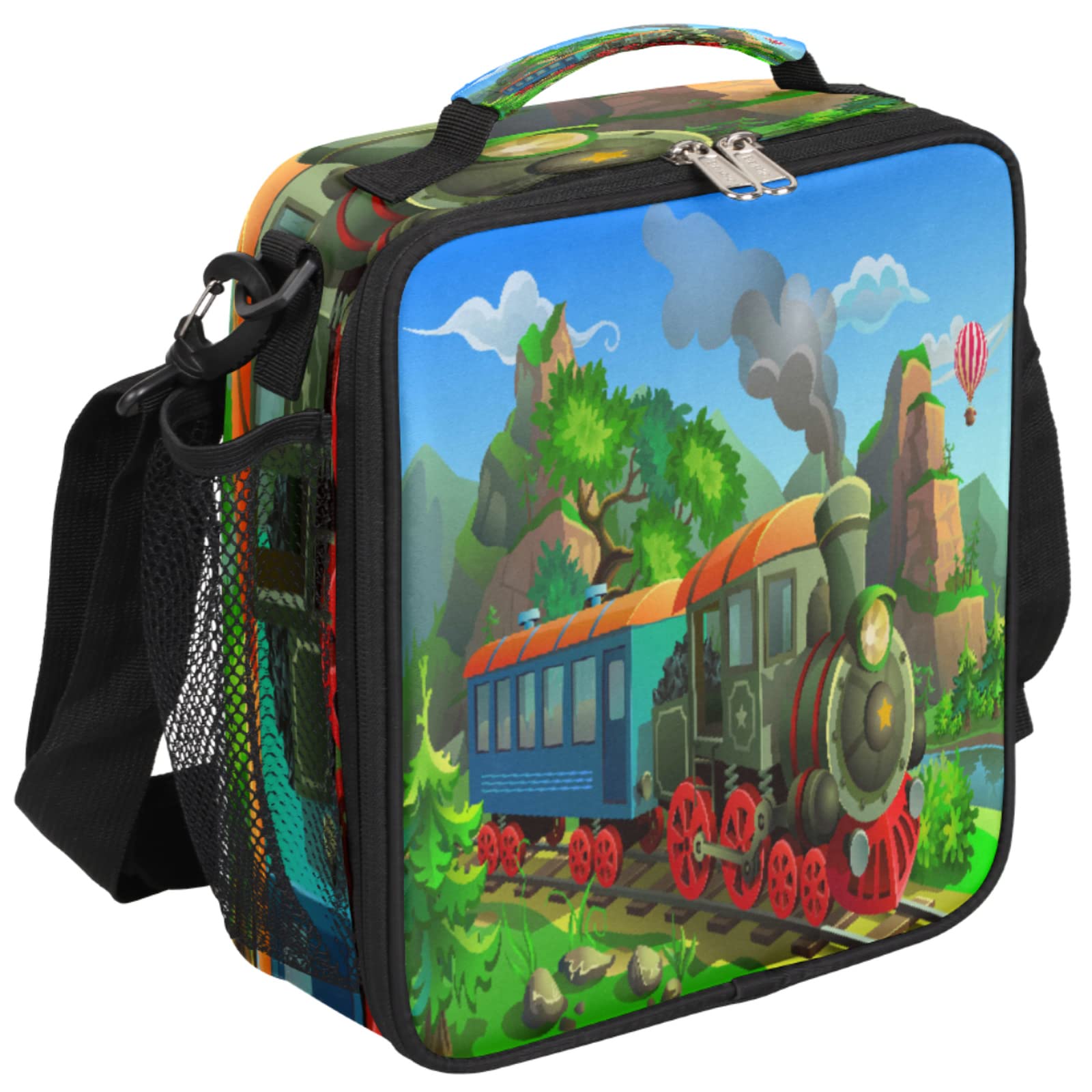 Kids Lunch Box Steam Train Insulated Lunch Bag Tote for Girls Boys, Cooler Freezable Meal Prep Bag with Shoulder Strap Waterproof Lunch Container for School Office Picnic