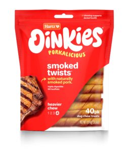 hartz oinkies porkalicious smoked pig skin twists dog treats, 40 count