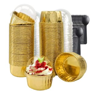 cupcake muffin liners with lids 100 pack,lnyzqus 5.5 oz large foil baking cups muffin tins,disposable ramekins cupcake cups cupcake wrappers holders for wedding valentine,with spoons-gold