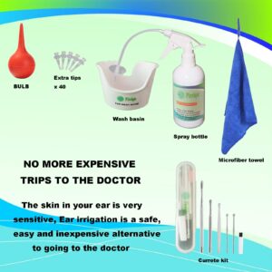 Ear Wax Removal Tool, Ear Cleaning Kits Safe Ear Irrigation Kit Ear Flush Kit for Adults Kid, Ear Wax Washer Device Easy to Operate, includes Basin, Syringe, Curette Kit, Towel and 40 Disposable Tips