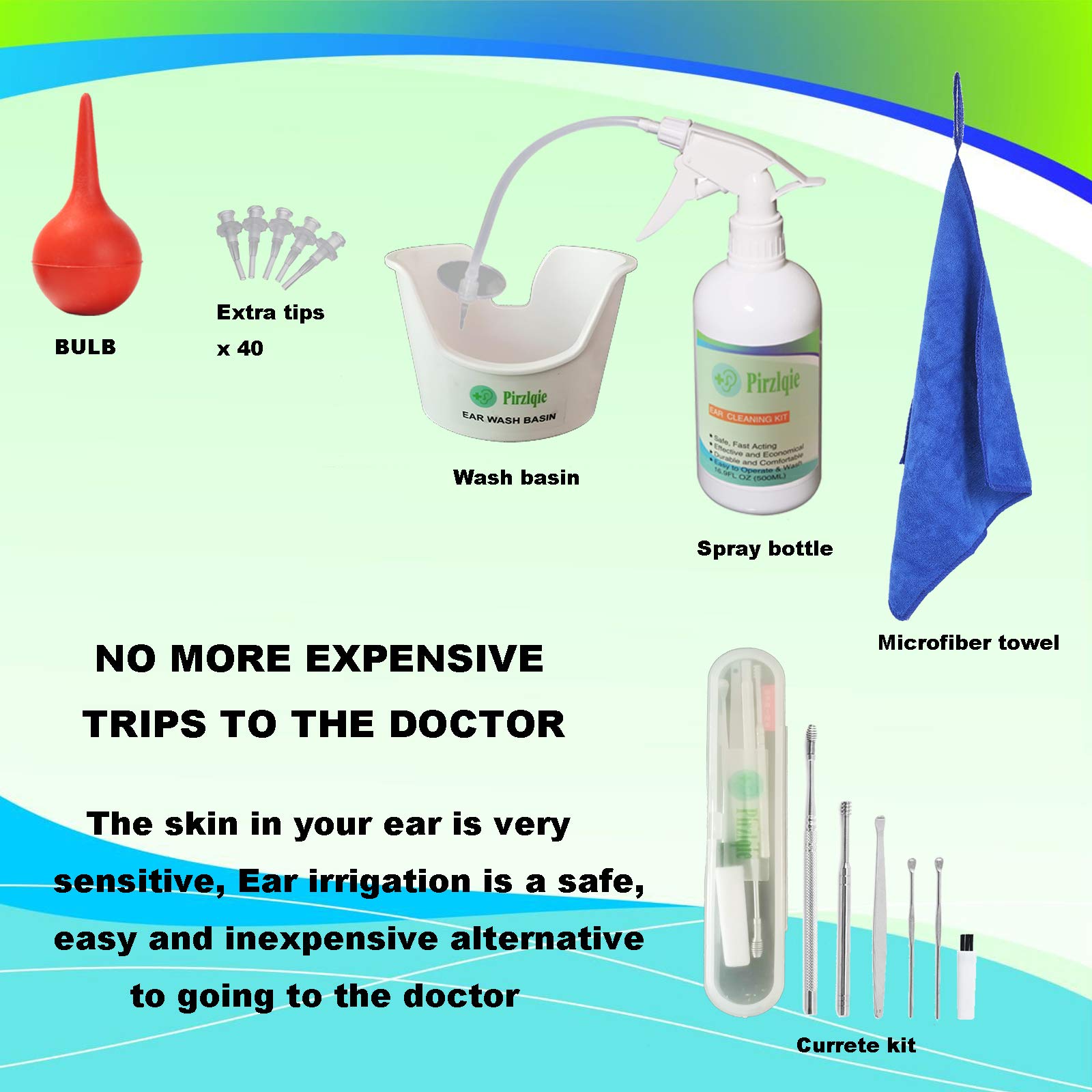 Ear Wax Removal Tool, Ear Cleaning Kits Safe Ear Irrigation Kit Ear Flush Kit for Adults Kid, Ear Wax Washer Device Easy to Operate, includes Basin, Syringe, Curette Kit, Towel and 40 Disposable Tips