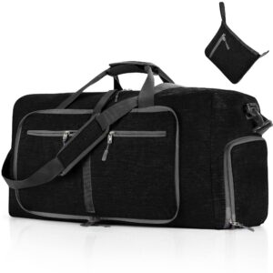 travel duffle bag for men, 65l foldable travel duffel bag with shoes compartment overnight bag for men women waterproof & tear resistant (black)