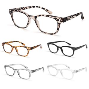 bls blues reading glasses for women/men blue light blocking, computer readers anti migraine/eye strain blocker eyewear 5packs (leopard/tortoise/black/grey/clear, 2.0)