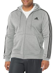 adidas men's essentials fleece 3-stripes full-zip hoodie, medium grey heather, 4x-large