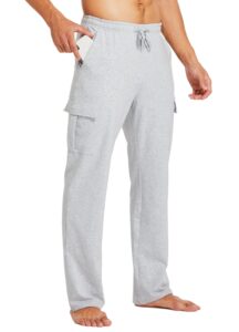 willit men's cotton yoga sweatpants athletic lounge pants cargo open bottom joggers straight leg casual with pockets light gray xl