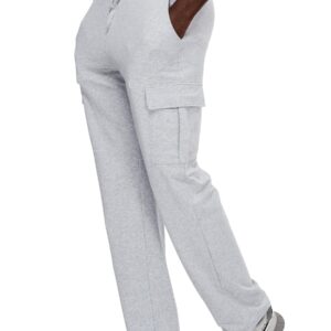 Willit Men's Cotton Yoga Sweatpants Athletic Lounge Pants Cargo Open Bottom Joggers Straight Leg Casual with Pockets Light Gray XL