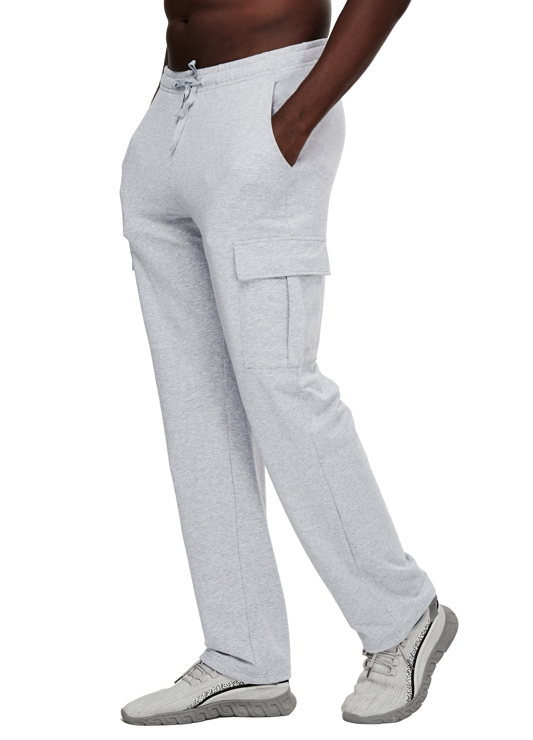 Willit Men's Cotton Yoga Sweatpants Athletic Lounge Pants Cargo Open Bottom Joggers Straight Leg Casual with Pockets Light Gray XL