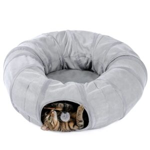 pawz road cat tunnel bed with central mat and peek hole cat bed with cat toy hanging balls -tunnel bed