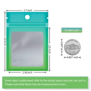 Funfery 100 Pack Smell Proof Resealable Bags for Food Storage,Cute Mylar Clear Bags for Small Business Foil Pouch Ziplock Packaging Bags for Sample Jewelry Eyelash Gloss(Blue Green,2.7X3.9in)