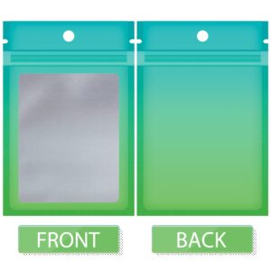 Funfery 100 Pack Smell Proof Resealable Bags for Food Storage,Cute Mylar Clear Bags for Small Business Foil Pouch Ziplock Packaging Bags for Sample Jewelry Eyelash Gloss(Blue Green,2.7X3.9in)