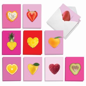 the best card company - 20 cute boxed cards (4 x 5.12 inch) - assorted blank set (10 designs, 2 each) - fruit hearts am8992ocb-b2x10