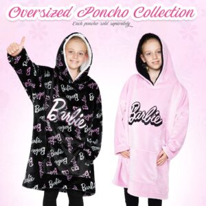 Barbie Girls Oversized Blanket Hoodie, Sherpa Fleece Hooded Snuggle Blanket (Black)